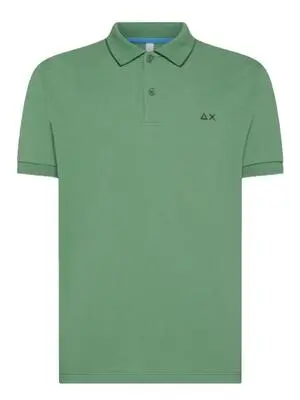 SUN 68 Contrast Trim Piqué Polo Shirt - Green
