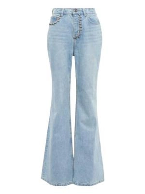 AREA Embellished Cutout Bootcut Jeans - Blue