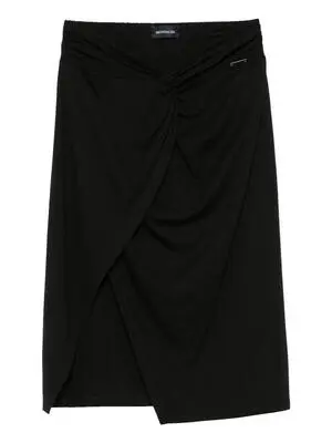 Monnalisa Longuette Skirt With Front Slit And Logo Detail - Black