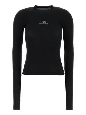 Balenciaga Stretch Cotton Blend T-shirt With Printed Logo - Black
