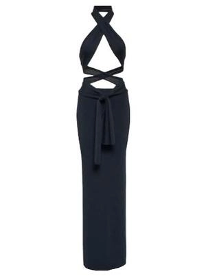 AYA MUSE Halterneck Knit Maxi Dress With Side Slit - Black