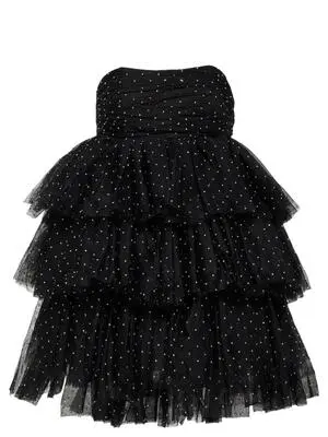 ROTATE BY BIRGER CHRISTENSEN Embellished Strapless Tiered Tulle Minidress - Black