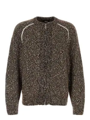 Herno Crew Neck Cable Knit Zip-up Sweater - Black