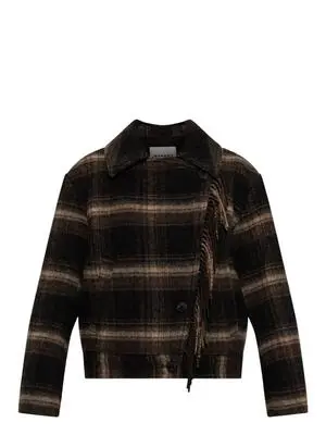Isabel Marant Étoile Isabel Marant Etoile Galeane Cropped Plaid Wool-Blend Jacket With Tassel Detailing Black/khaki