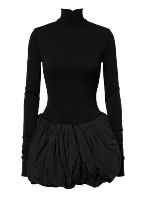 MAGDA BUTRYM Magda Butrym Black Wool-Blend Turtleneck Mini Dress With Voluminous Skirt