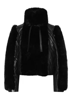 ROTATE BY BIRGER CHRISTENSEN Long-sleeve Quilted Leather Jacket With Faux Fur Trim - Black