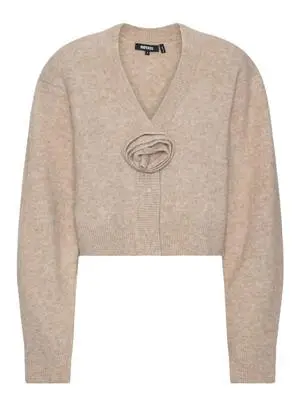 ROTATE BY BIRGER CHRISTENSEN Cropped V-neck Cardigan With Rose Applique - No
