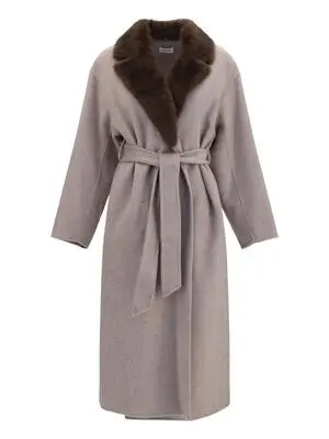 P.a.r.o.s.h Belted Fur Collar Midi Coat - Brown
