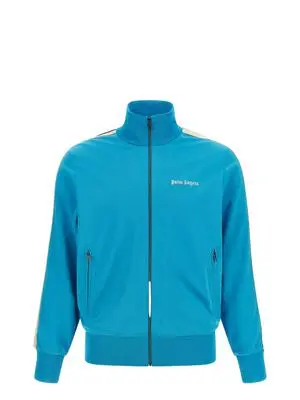 Palm Angels Technical Zip-up Track Sweatshirt With Striped Cuffs - Light Blue