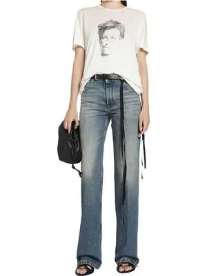 ANN DEMEULEMEESTER Distressed Graphic Print T-shirt - Cream