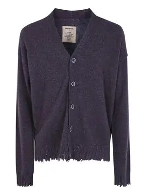 UMA WANG Distressed V-neck Cardigan - Dark Gray