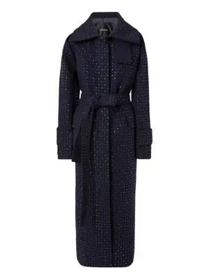 Pinko Rhinestone-embellished Belted Coat - Blue