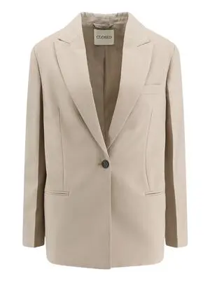 Closed Single-breasted Peak-lapel Blazer - Light Brown