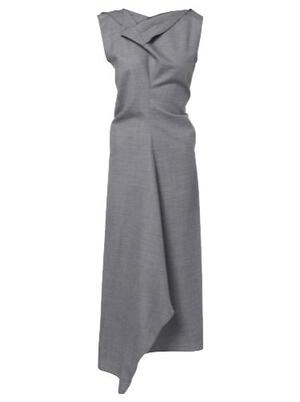 Victoria Beckham Draped Asymmetric Wool Midi Dress - Grey