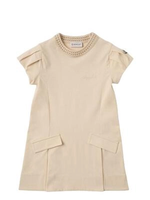 Moncler Shortsleeve Dress With Crochet Neckline And Patch Pockets - No