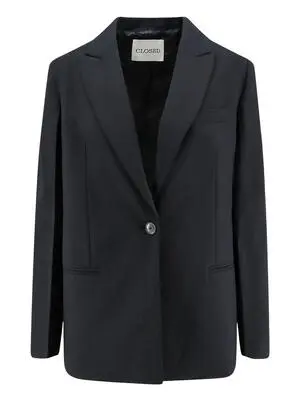 Closed Single-breasted Peak-lapel Blazer - Black