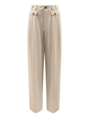 Closed High-waisted Wide-leg Pants - Beige