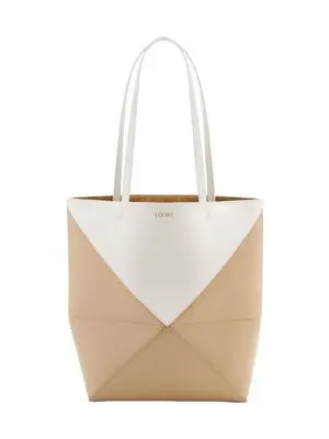 Loewe Loewe Puzzle Fold Tote In Shiny Calfskin Nude
