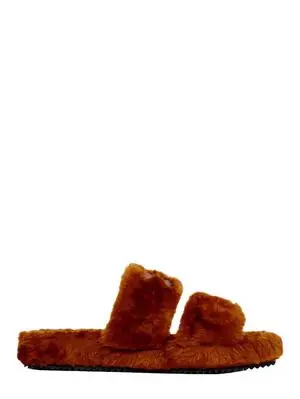Celine Shearling Triomphe Slides - Red