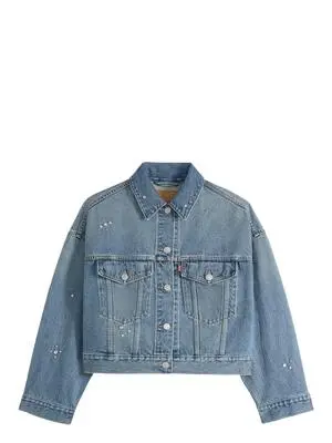 LEVI'S Embellished Cropped Denim Trucker Jacket - Blue