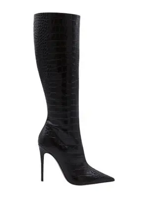 Paris Texas Vera Crocodile-effect Tall Boots - Black