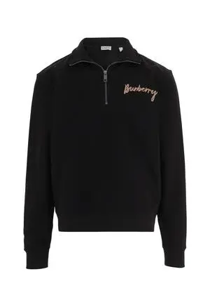 Burberry Half-zip Embroidered Logo Sweatshirt - Black