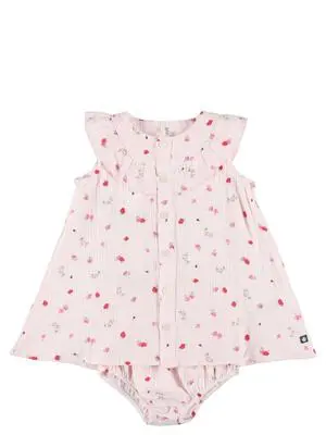 Petit Bateau Mini Sleeveless Cotton Gauze Dress With Picot Ruffle Sleeves & Bloomers - Rosa