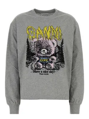 GANNI Ganni Oversized Organic Cotton T-Shirt Grey