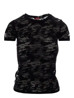 DIESEL® Sheer Lace Short Sleeve Top - Ebony