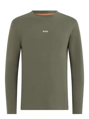 BOSS BOSS Men's Elastic Cotton Long-Sleeve Shirt With Minimalist Round Neck Khaki