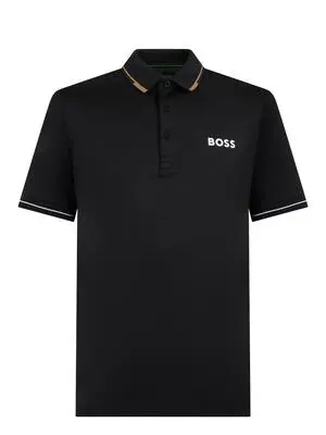 BOSS Stretch Piqué Cotton Polo Shirt With Logo Print - Black