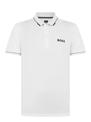 BOSS Stretch Cotton Piqué Elasticized Polo With Contrast Trim - White
