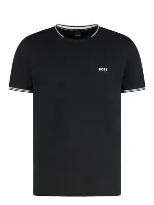 BOSS Stretch Cotton T-shirt With Ribbed Edges - Black