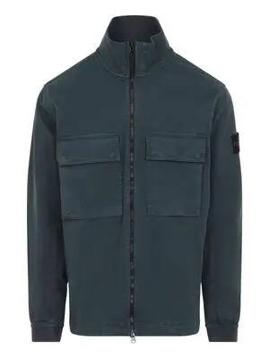 Stone Island Cotton Stretch Zip-up Shirt Jacket - Green
