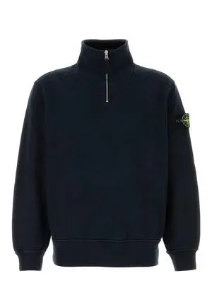 Stone Island STONE ISLAND Long Sleeve Cotton Quarter Zip Polo Blue