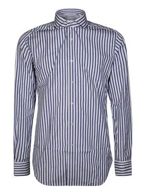 XACUS Wide French Neck Stripe Shirt - Blu