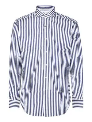 XACUS Wide French Neck Stripe Shirt - Blu
