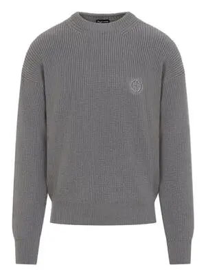 Giorgio Armani 100% Virgin Wool Ribbed Pullover Sweater - Grey