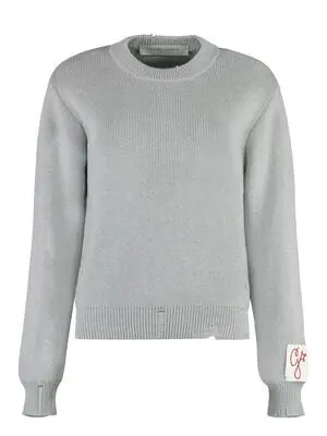 GOLDEN GOOSE Distressed Cotton Crew Neck Sweater - Grey
