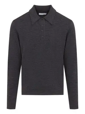 LEMAIRE Long-sleeve Wool Knit Polo Sweater - Grey