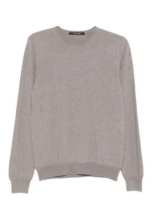 Tagliatore TAGLIATORE Ribbed Trim Crew Neck Sweater - 100% Virgin Wool Beige