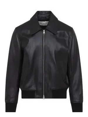 AMI Paris 100% Lamb Leather Zip-front Jacket - Black
