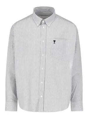 AMI Paris Striped Button-up Shirt - Black