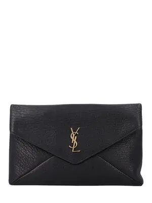 SAINT LAURENT Saint Laurent Leather Envelope Clutch With Gold Tone Logo