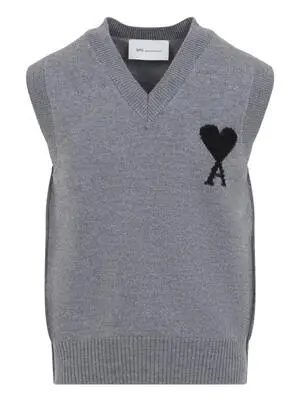 AMI Paris Wool Sleeveless Pullover Sweater - Grey