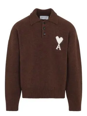 AMI Paris Alpaca Blend Polo Shirt For - Brown