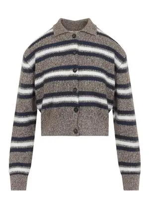 Brunello Cucinelli Striped Cashmere Blend Cardigan Sweater - Brown