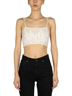 VISION OF SUPER Paisley Pattern Crop Top - Beige