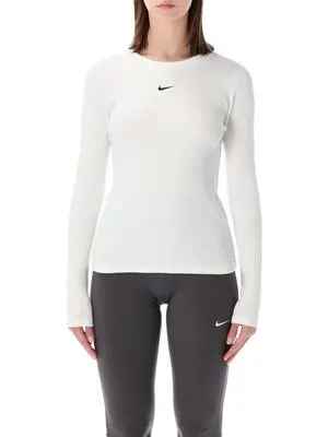 Nike Nike Slim Fit Long Sleeve Ribbed Cotton T-Shirt White