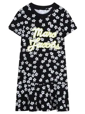 Marc Jacobs Floral Print Round Neck Short Sleeve Dress - Black